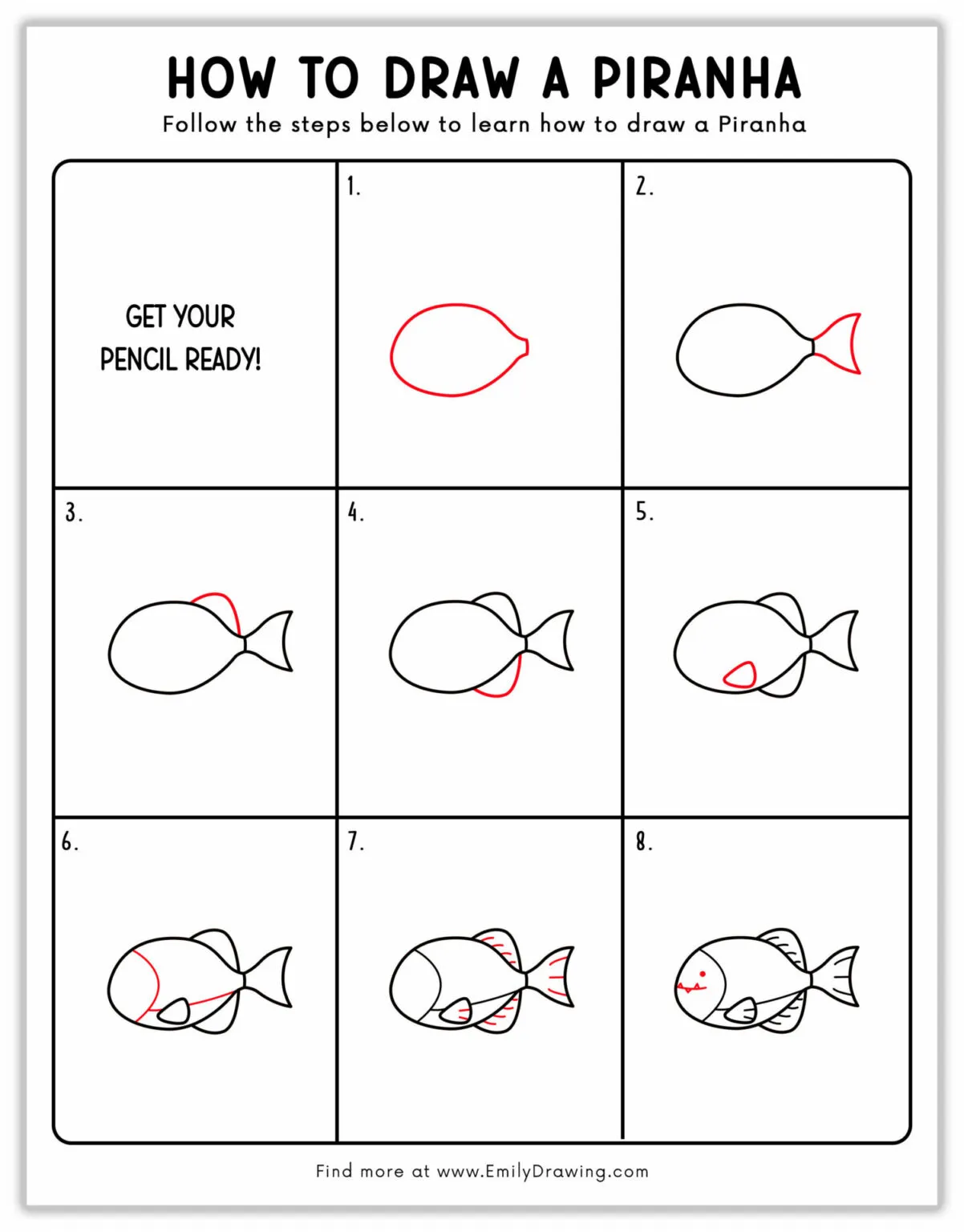 How to Draw a Piranha Fish - Emily Drawing