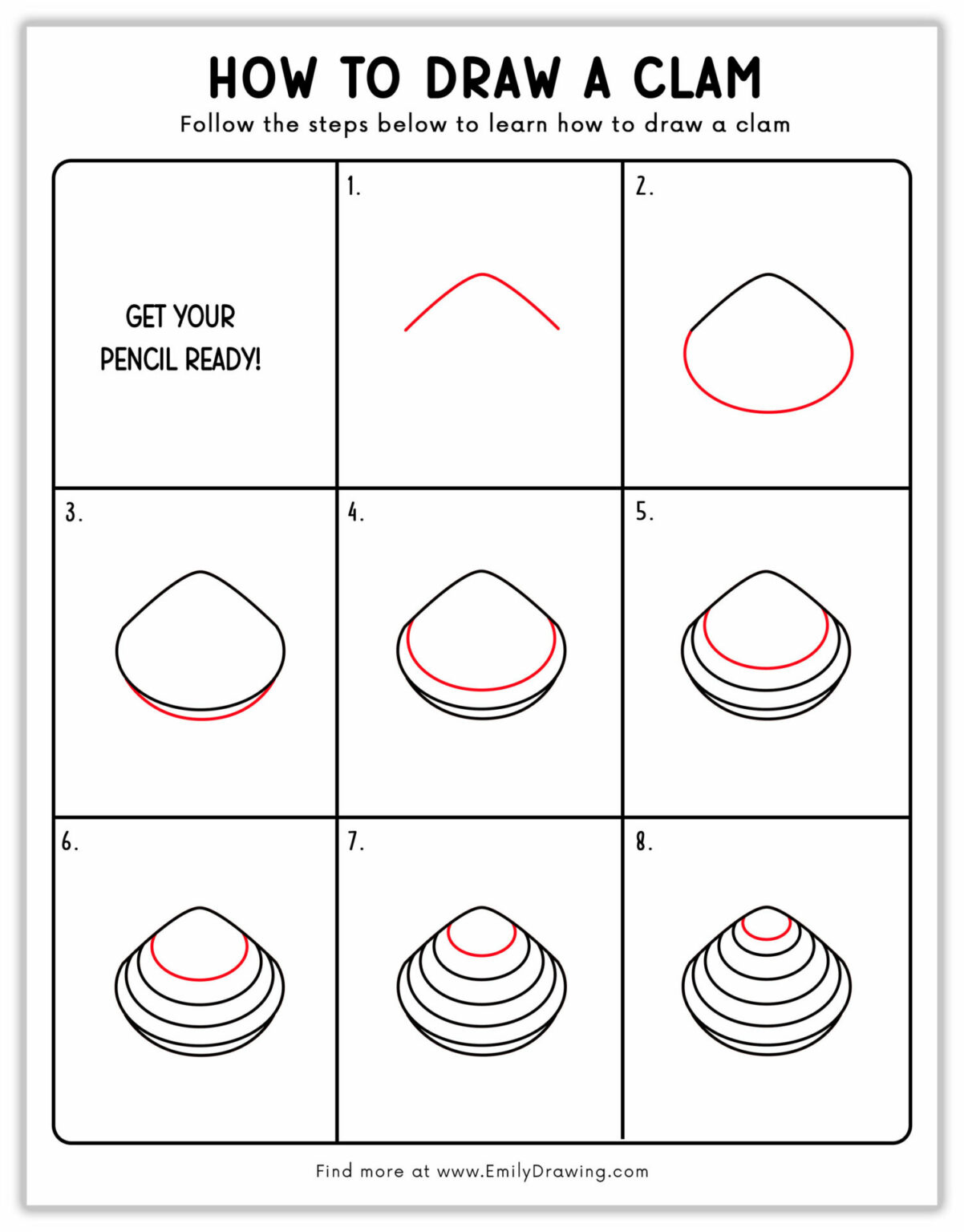 How To Draw A Clam - Emily Drawing