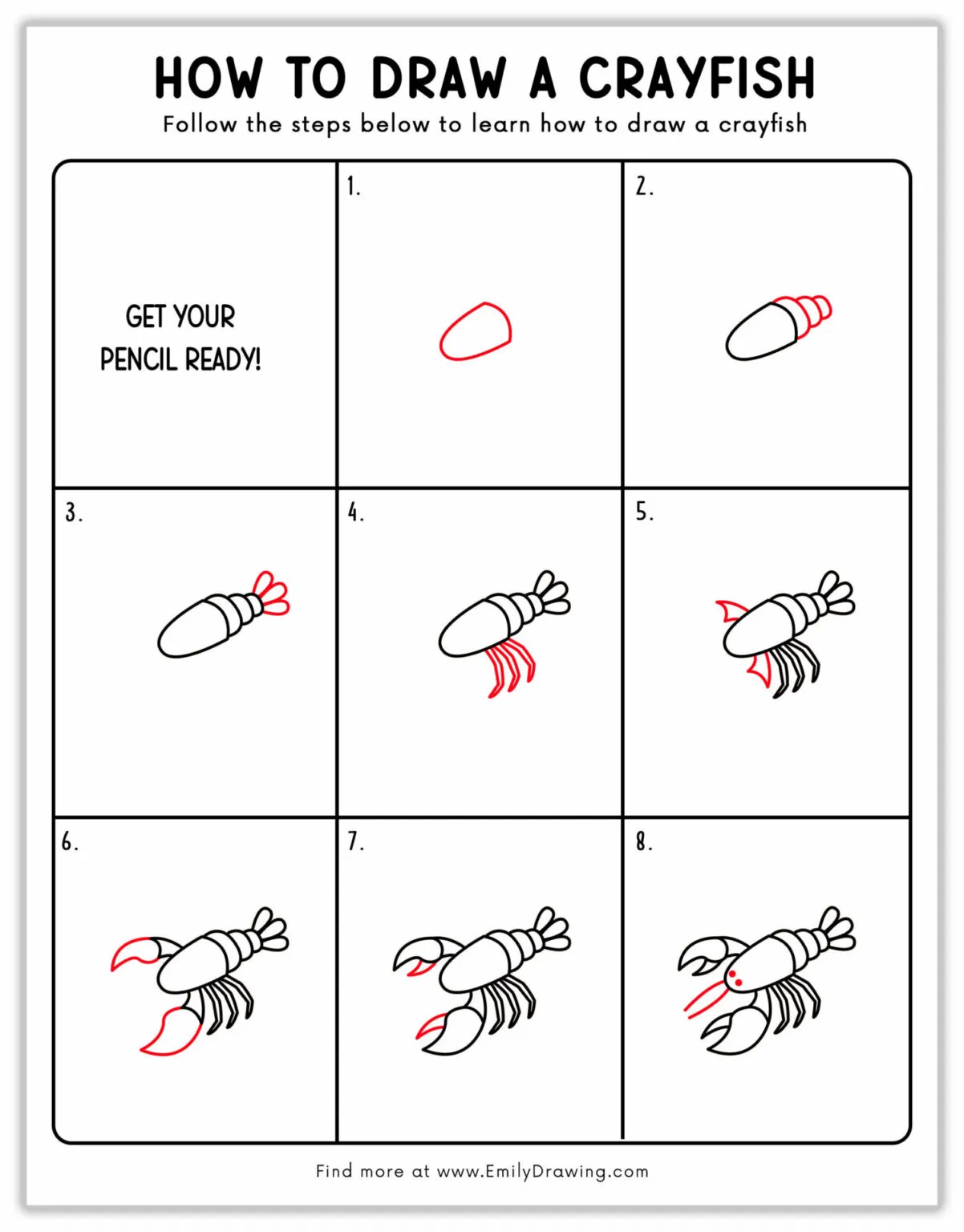 How To Draw A Crayfish - Emily Drawing