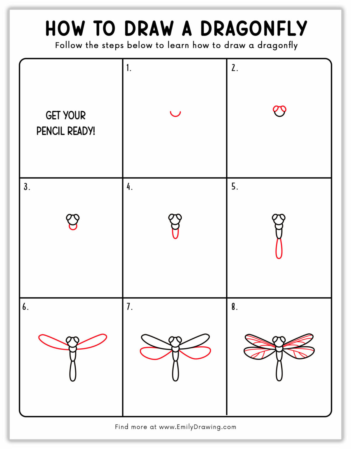 How To Draw A Dragonfly - Emily Drawing