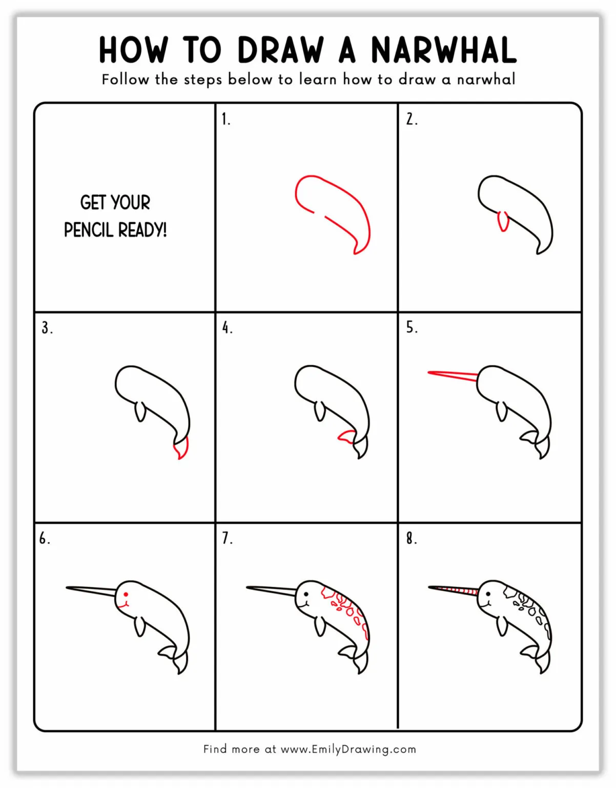 How To Draw A Narwhal - Emily Drawing
