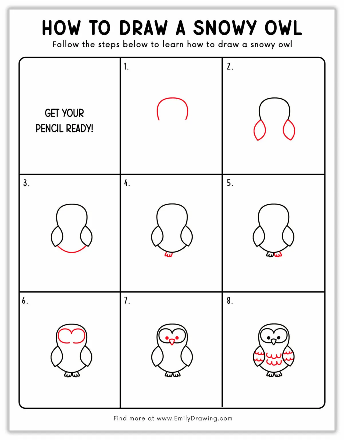 How To Draw A Snowy Owl - Emily Drawing