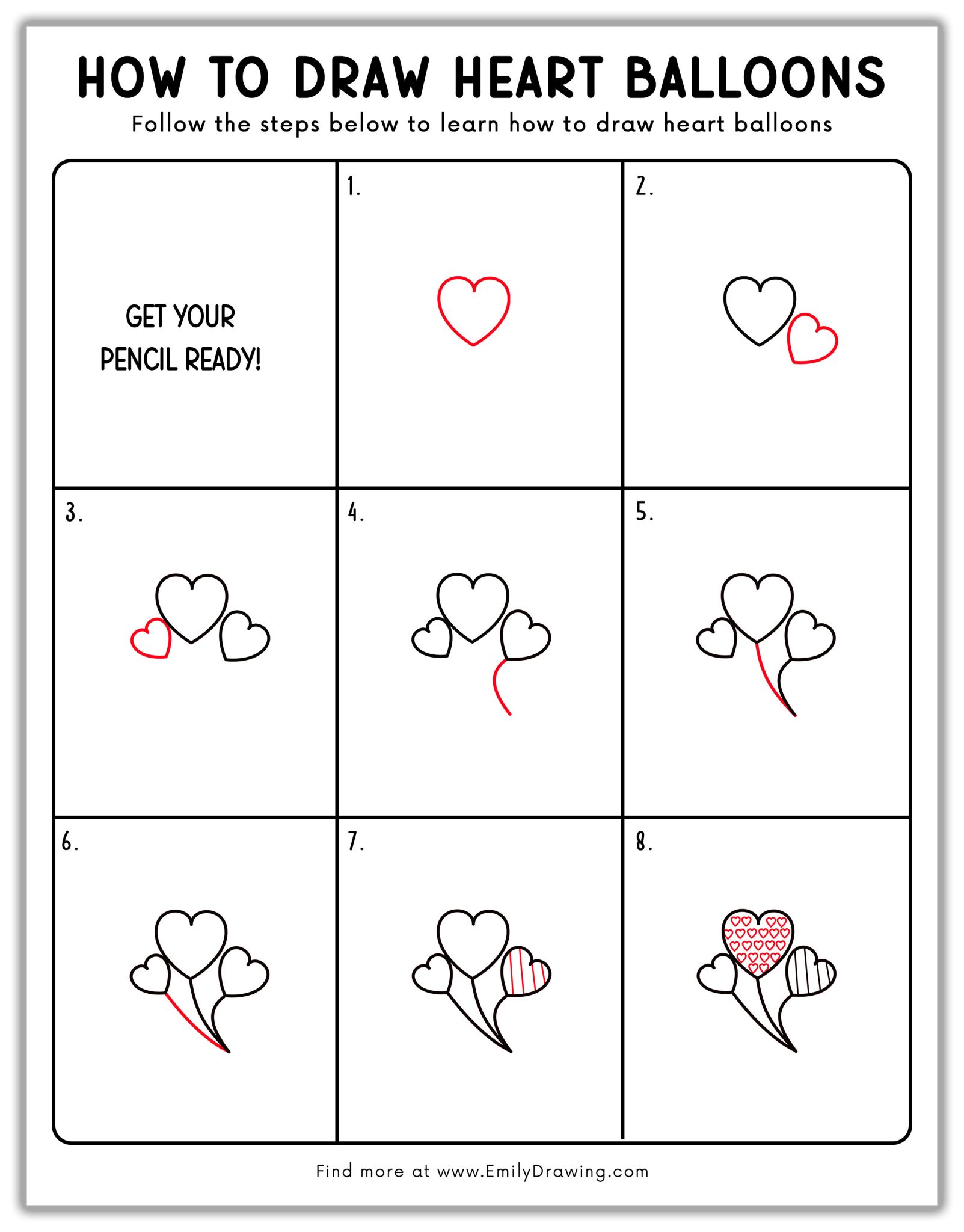 How to Draw Heart Balloons - Emily Drawing
