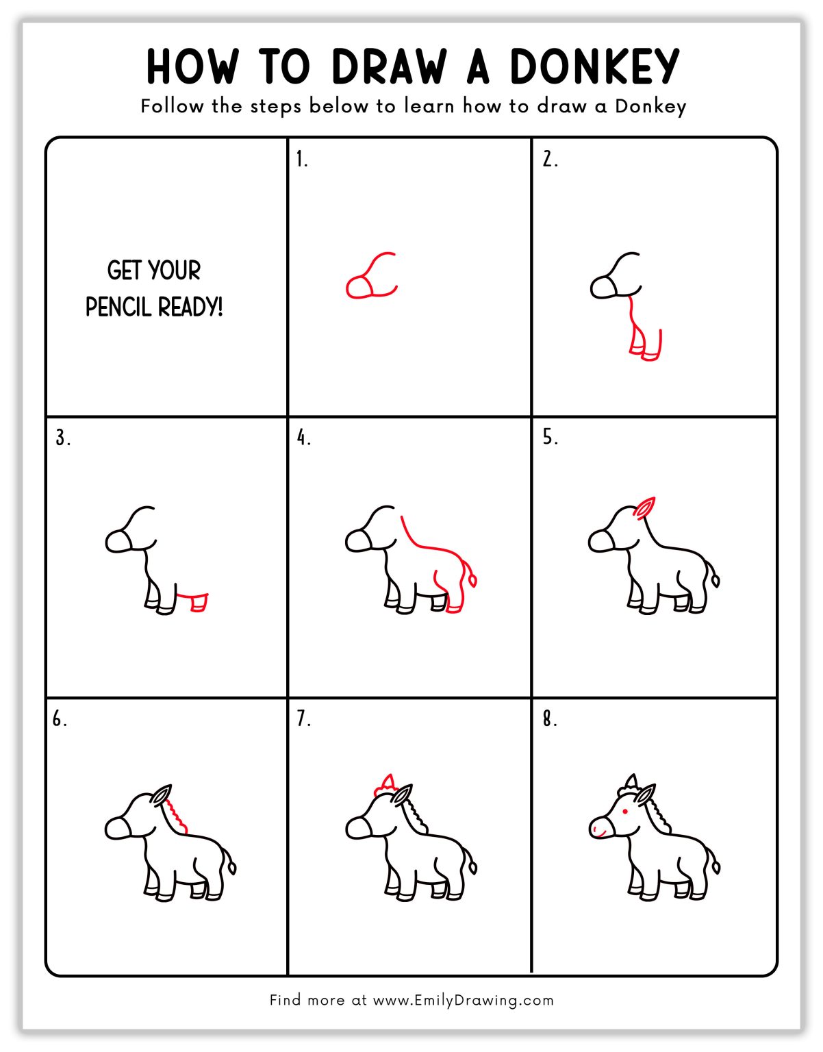 How to Draw a Donkey - Emily Drawing