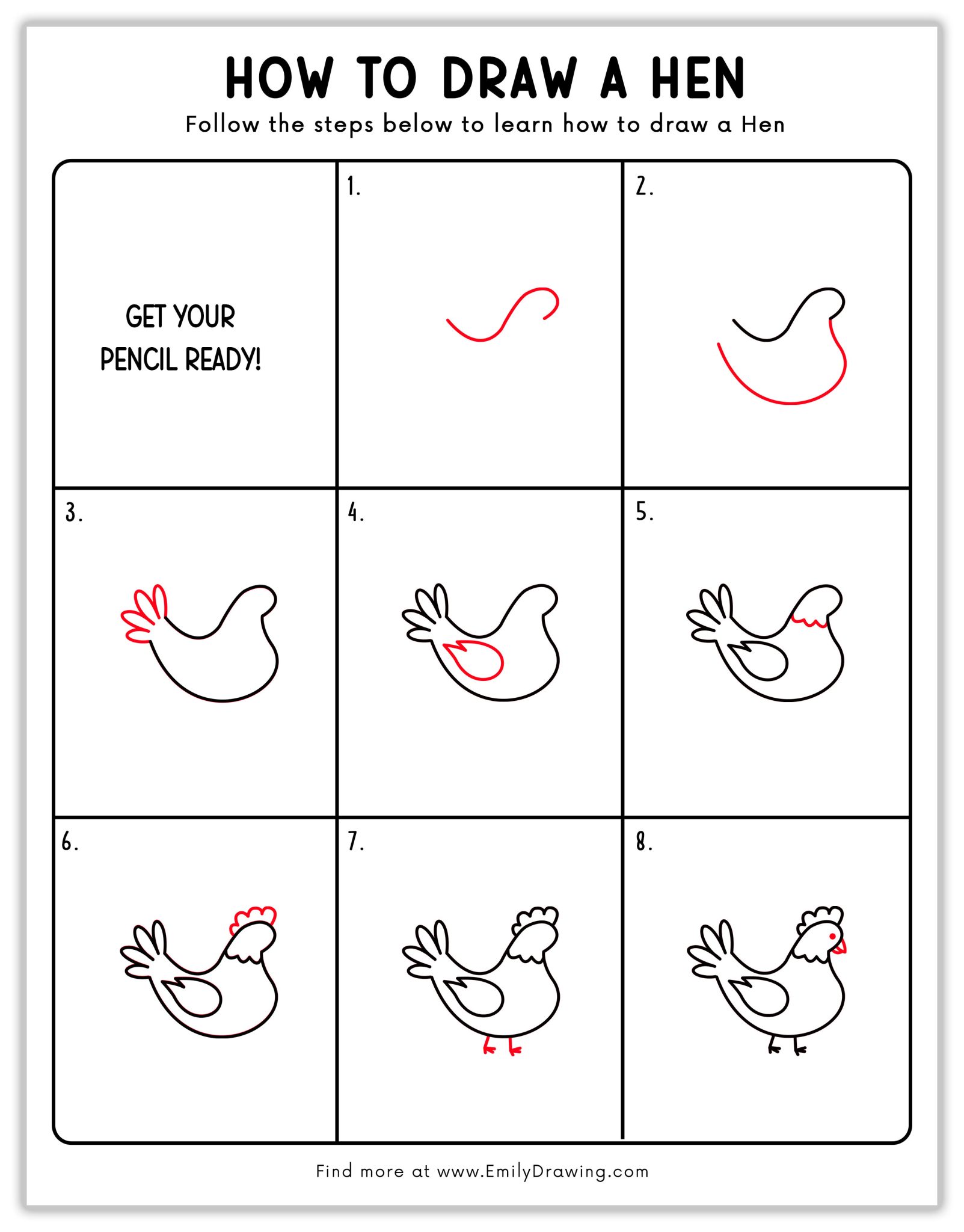 How to Draw a Hen - Emily Drawing