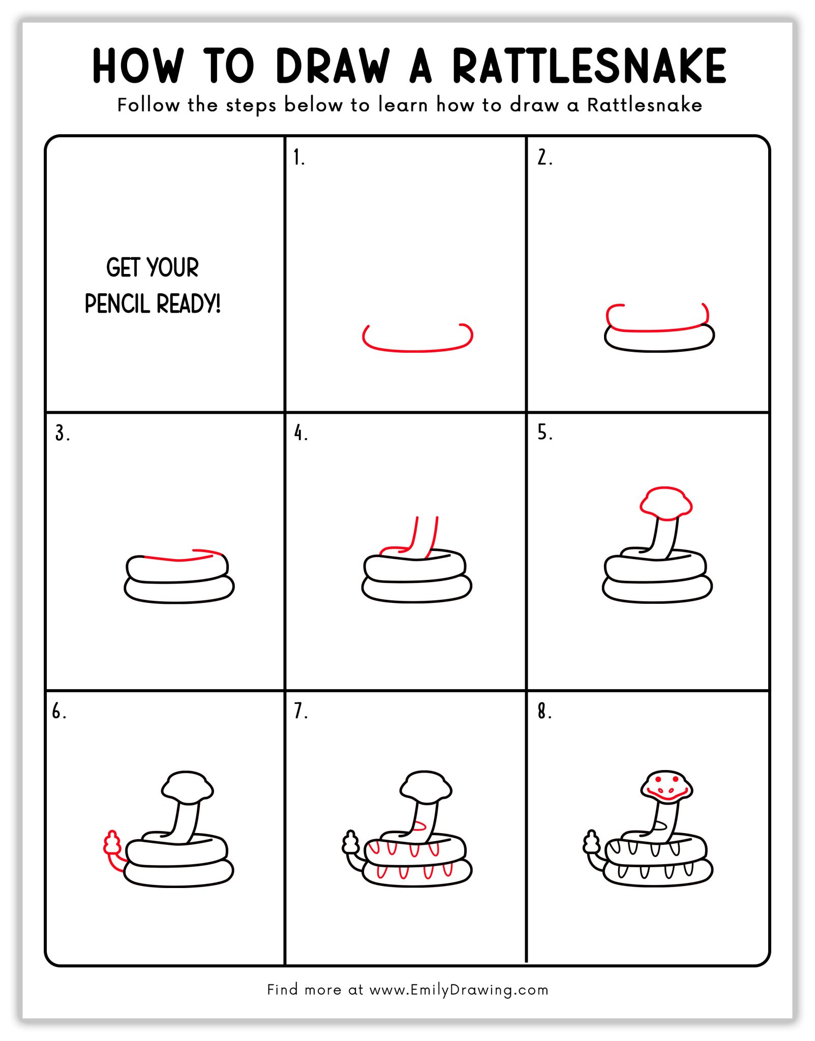 How to Draw a Rattlesnake - Emily Drawing