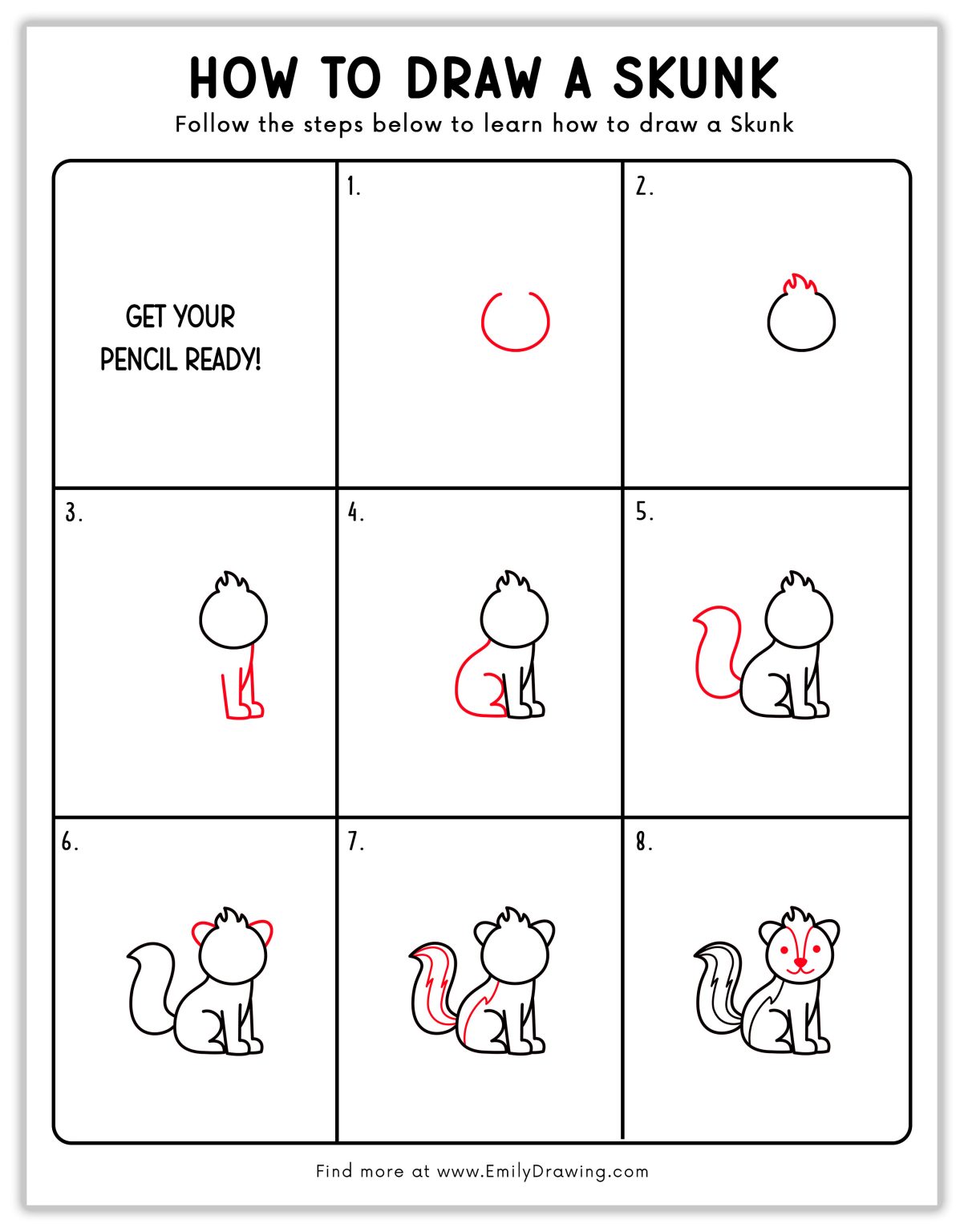 How to Draw a Skunk - Emily Drawing