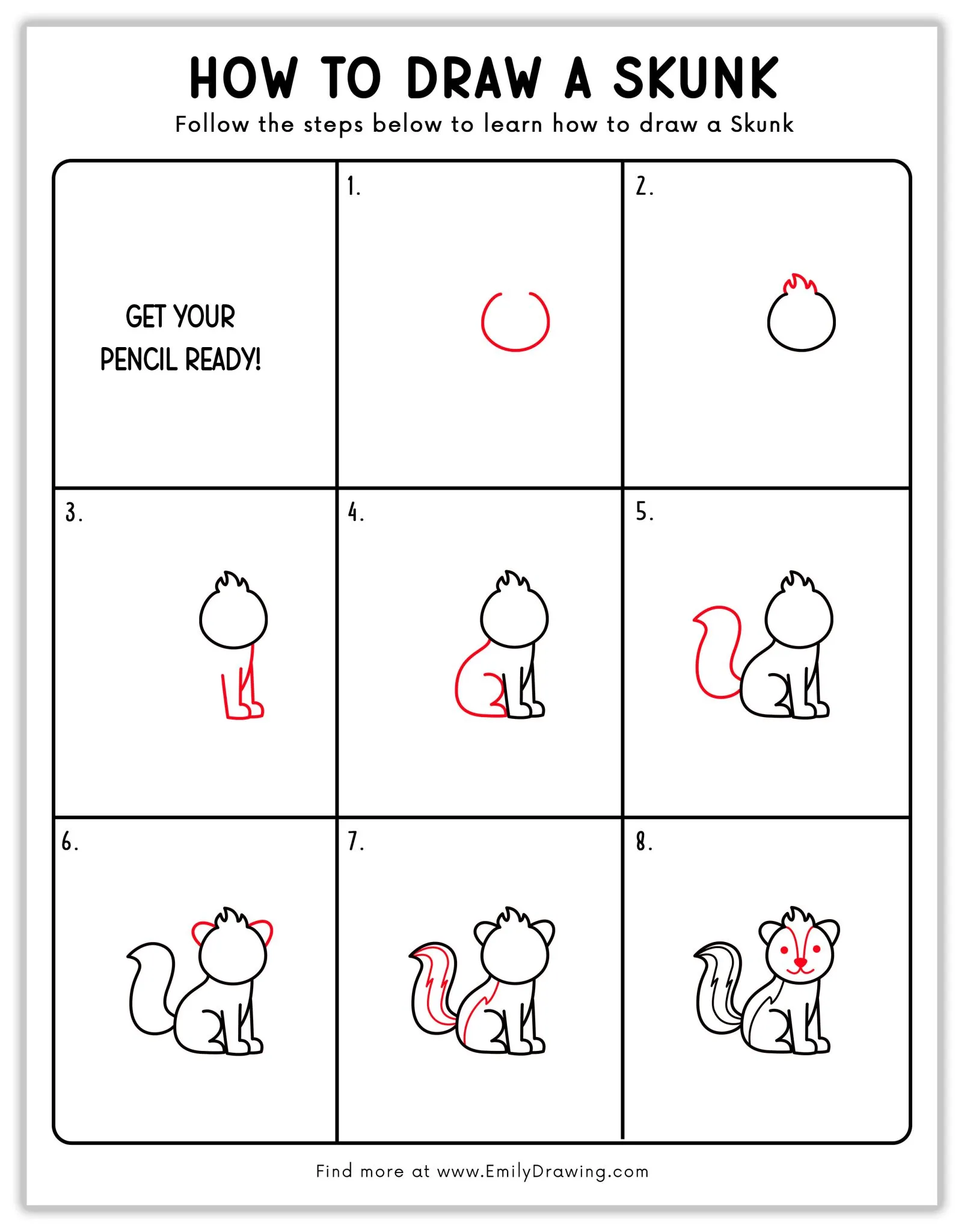 How to Draw a Skunk - Emily Drawing