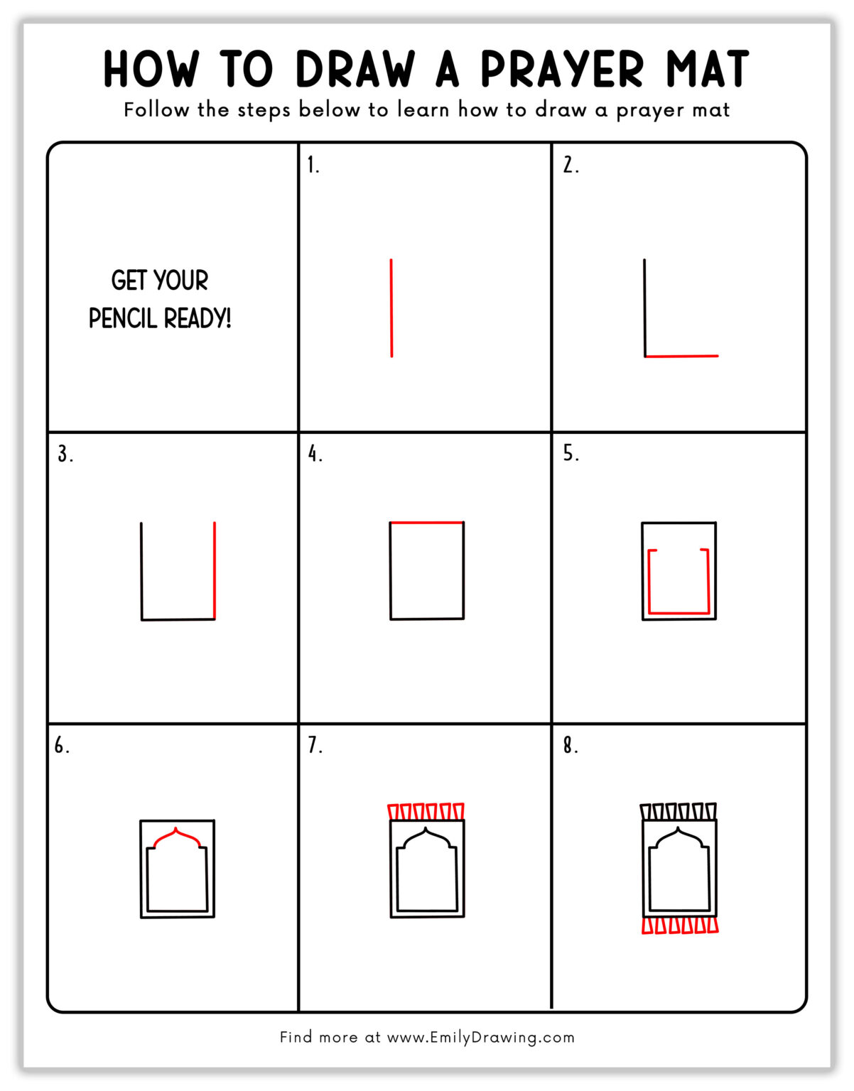 How to Draw a Ramadan Prayer Mat - Emily Drawing