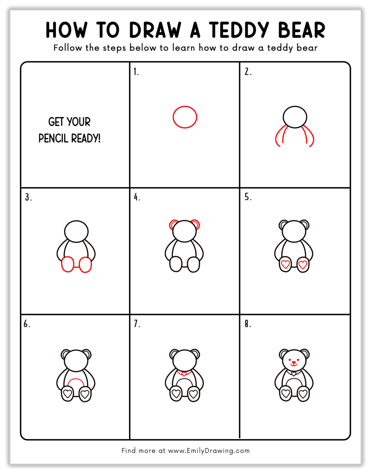 How to Draw a Valentine Teddy Bear - Emily Drawing